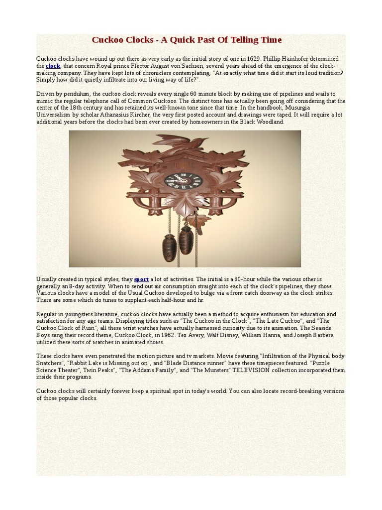 Cuckoo Clocks - A Quick Past of Telling Time | PDF | Clock | Measuring ...