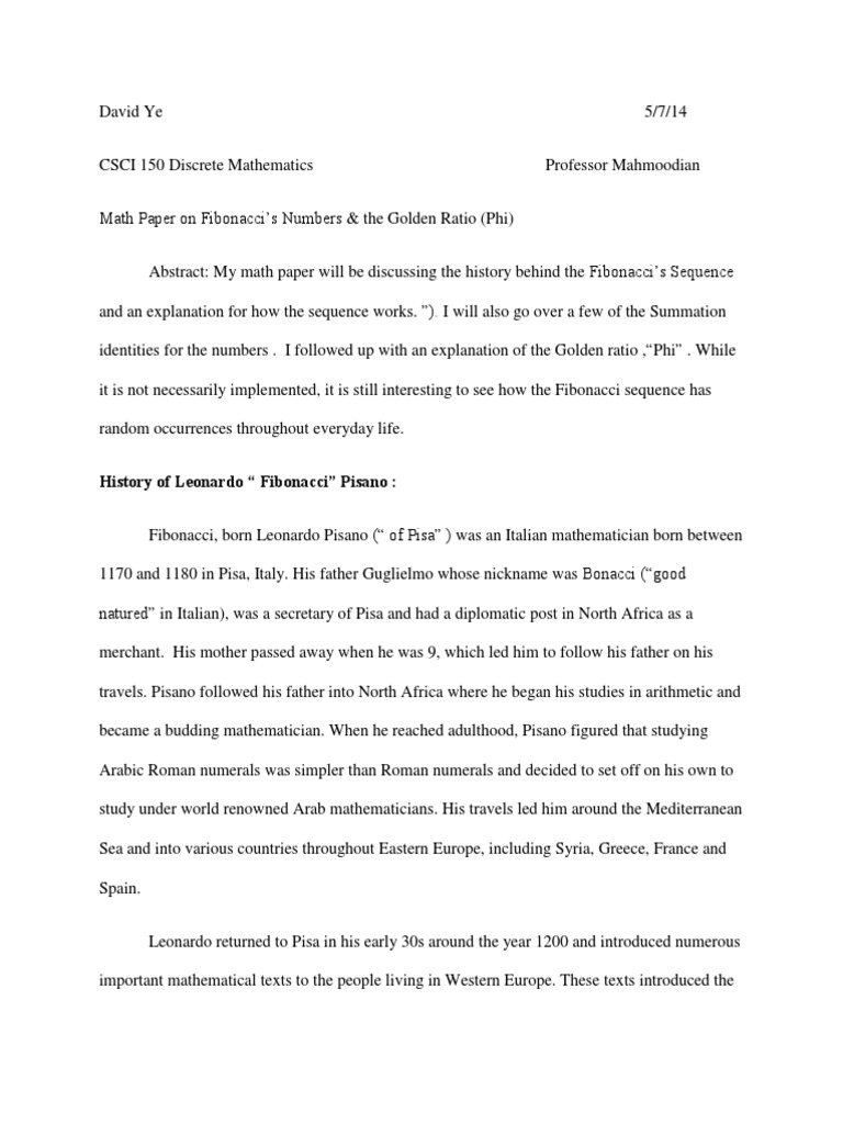 Fibonacci Math Paper | PDF | Elementary Mathematics | Mathematical Concepts