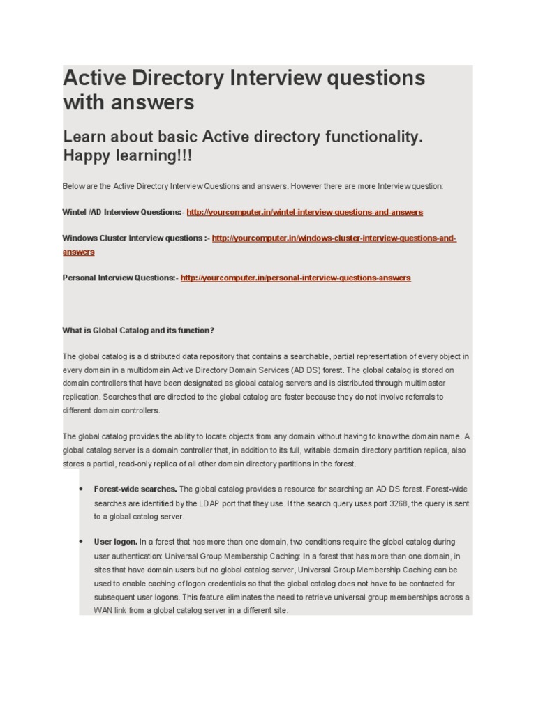 Active Directory Interview Questions With Answers | Download Free PDF ...