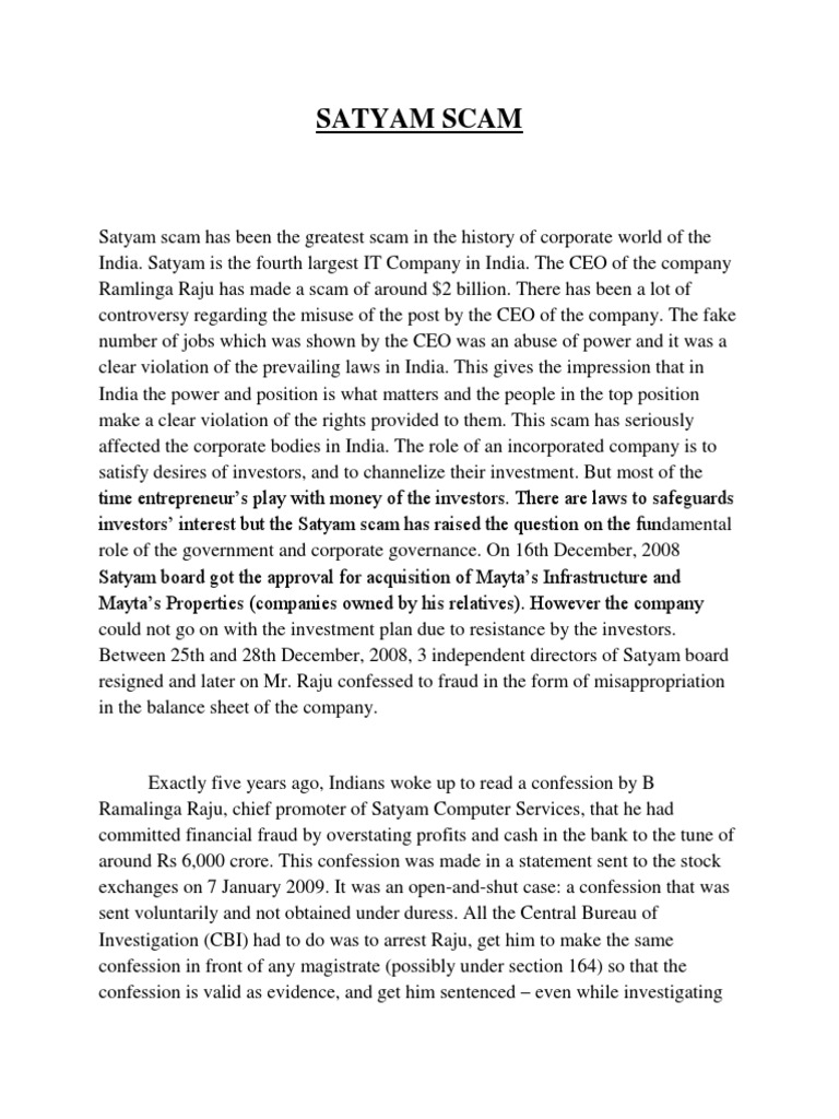 Satyam Case | Download Free PDF | Companies | Economies