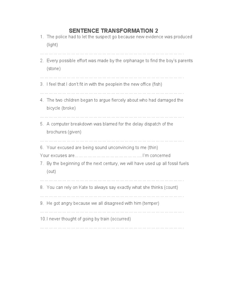 Sentence Transformation Exercises | PDF