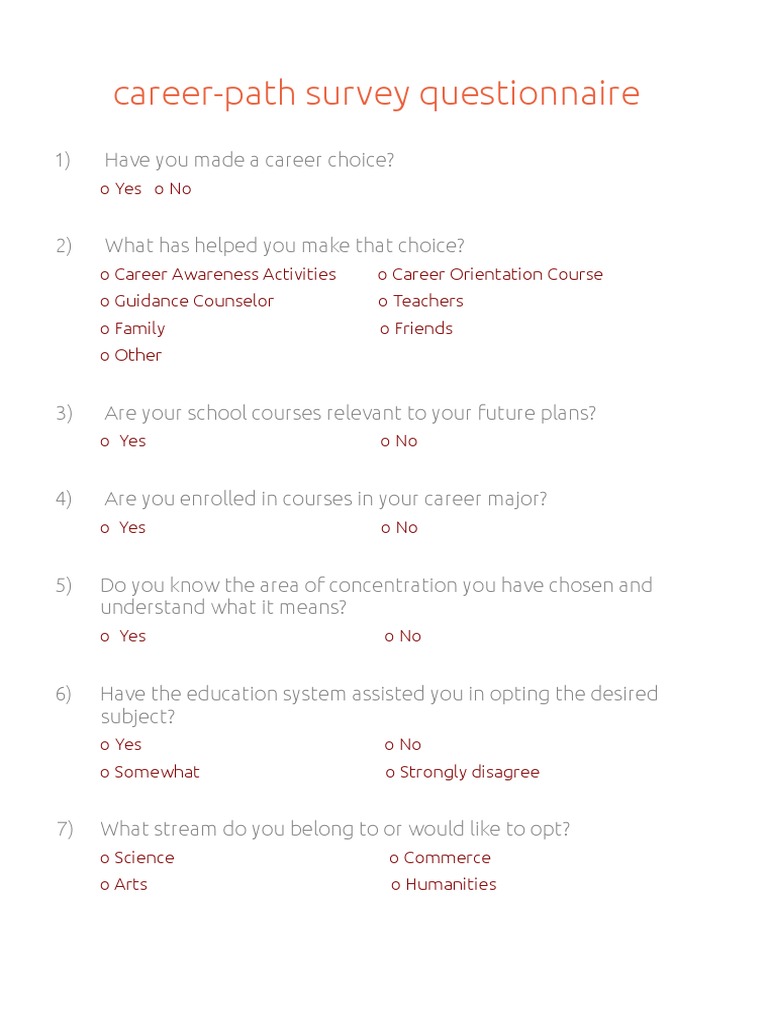 Career Path Survey Questionnaire | PDF | Nature