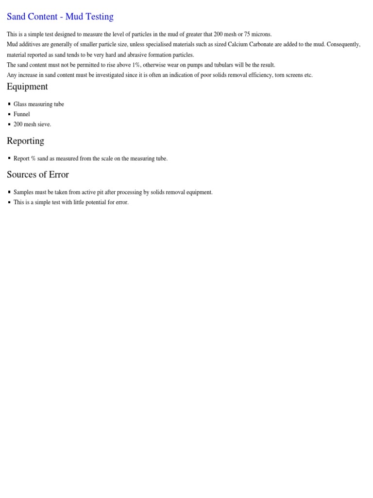 Sand Content - Mud Testing | PDF