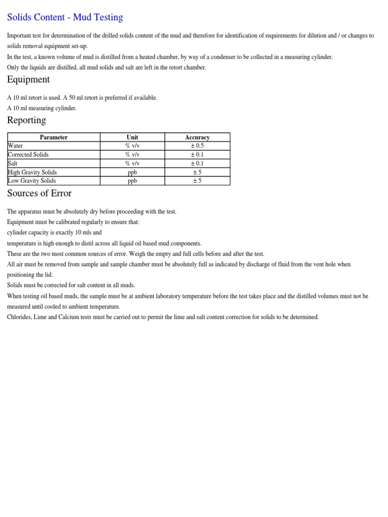 Solids Content - Mud Testing | PDF