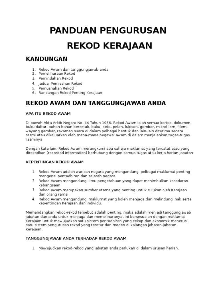 PANDUAN PENGURUSAN REKOD KERAJAAN Edit | PDF