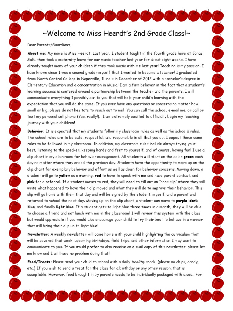 Class Welcome Letter | PDF | Homework | Teachers