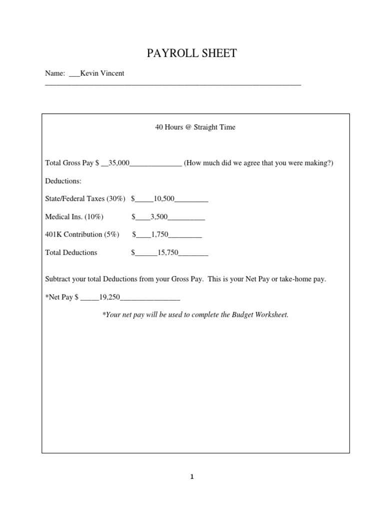 Payroll Worksheet | PDF