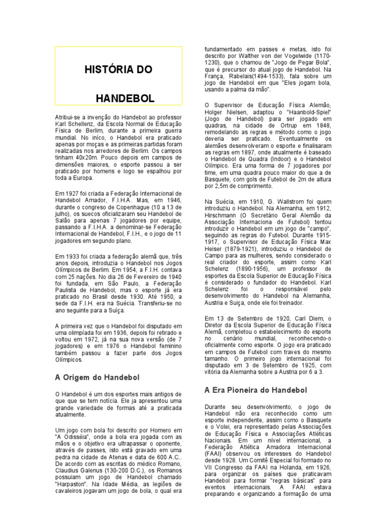 História do Handebol | PDF | Jogos Olímpicos | Futebol