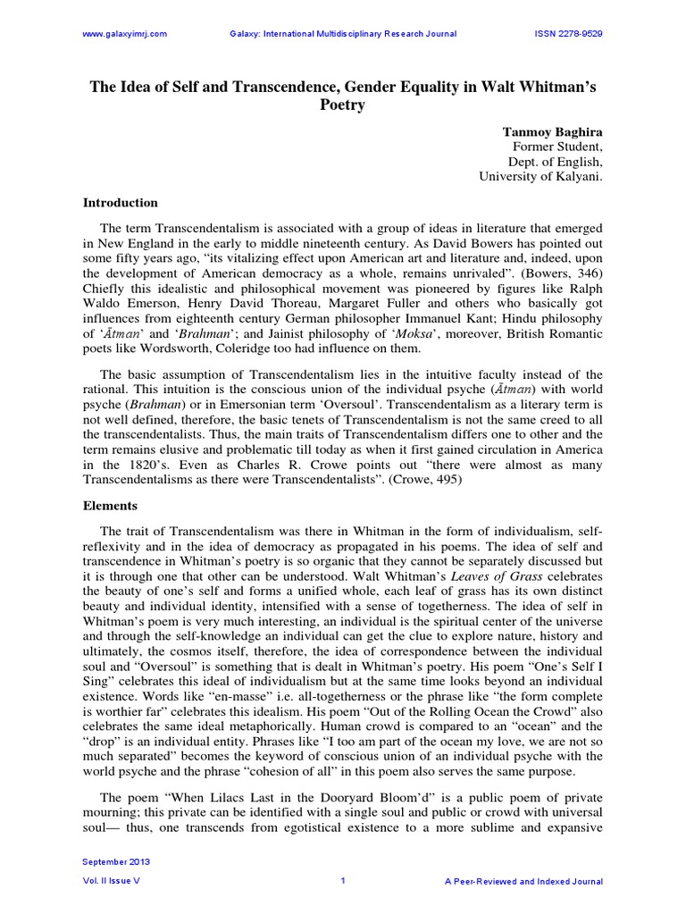The Idea of Self and Transcendence, Gender Equality in Walt Whitman's ...