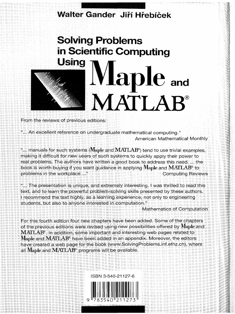 Solving Problems In Scientific Computing Using Maple And Matlab Pdf