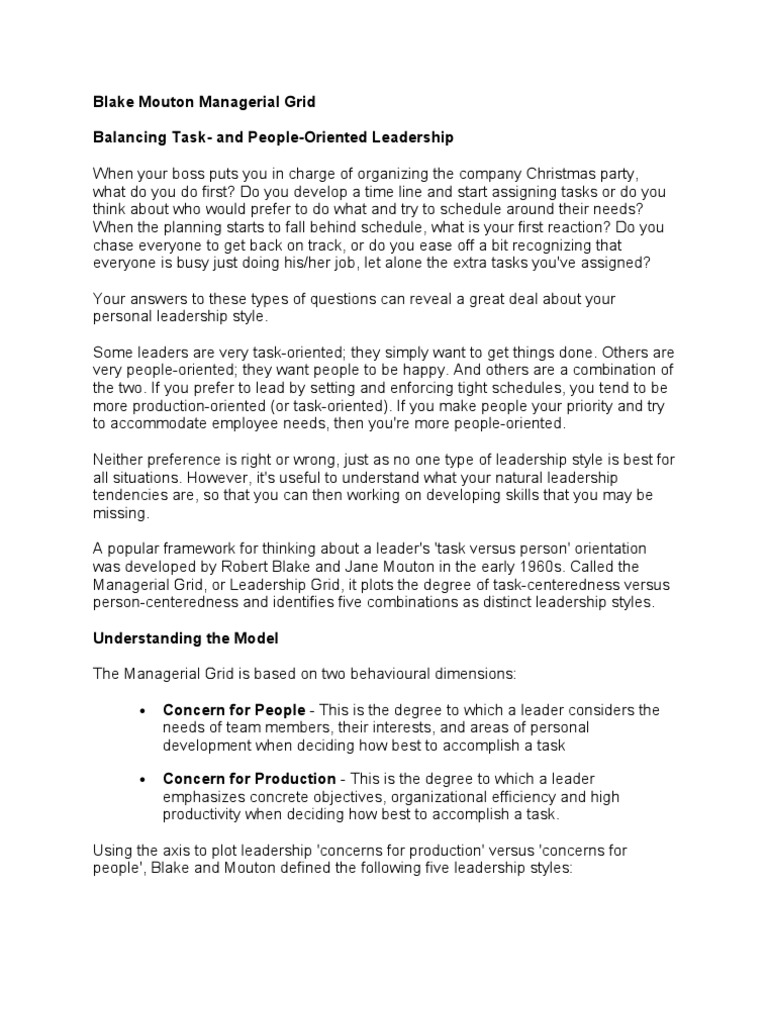 Blake Mouton Managerial Grid Explained | PDF | Leadership | Behavioural ...