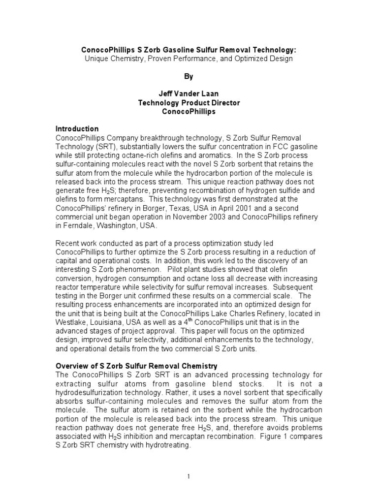 Optimizing Sulfur Removal and Octane Preservation Using ConocoPhillips ...