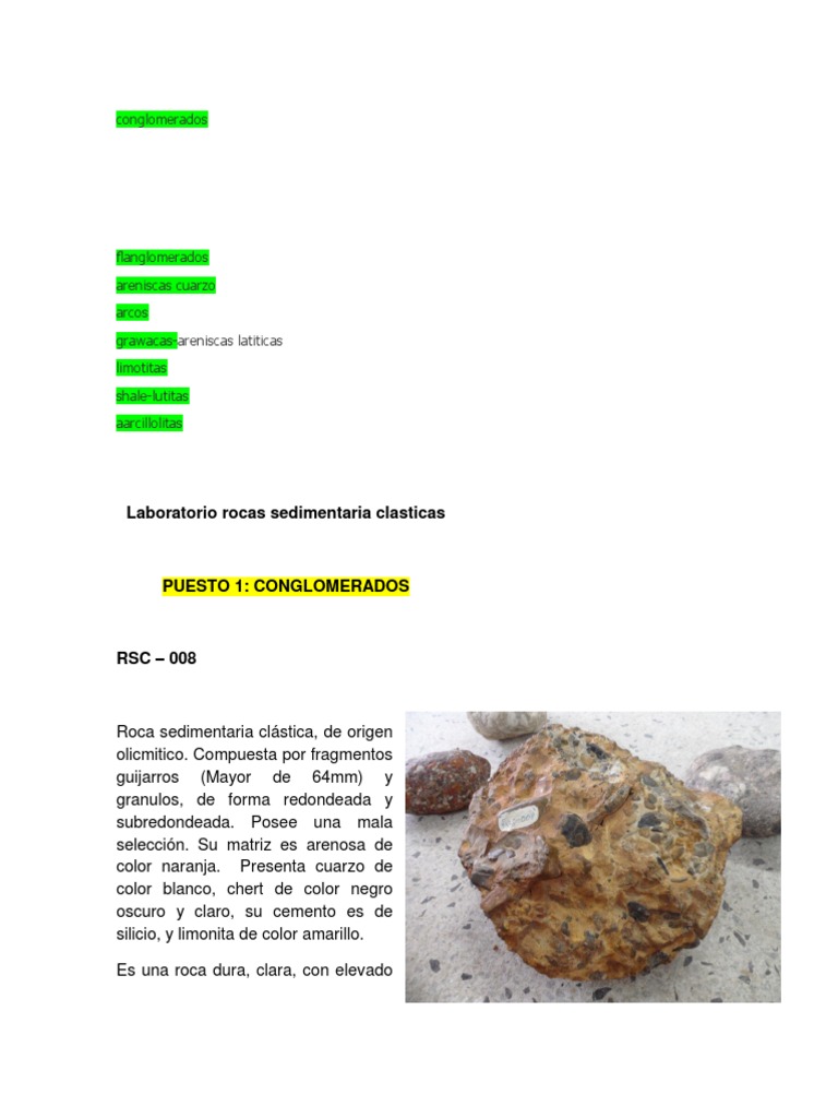 Tipos de Rocas Sedimentarias Clásticas | PDF | Arena | Roca (geología)