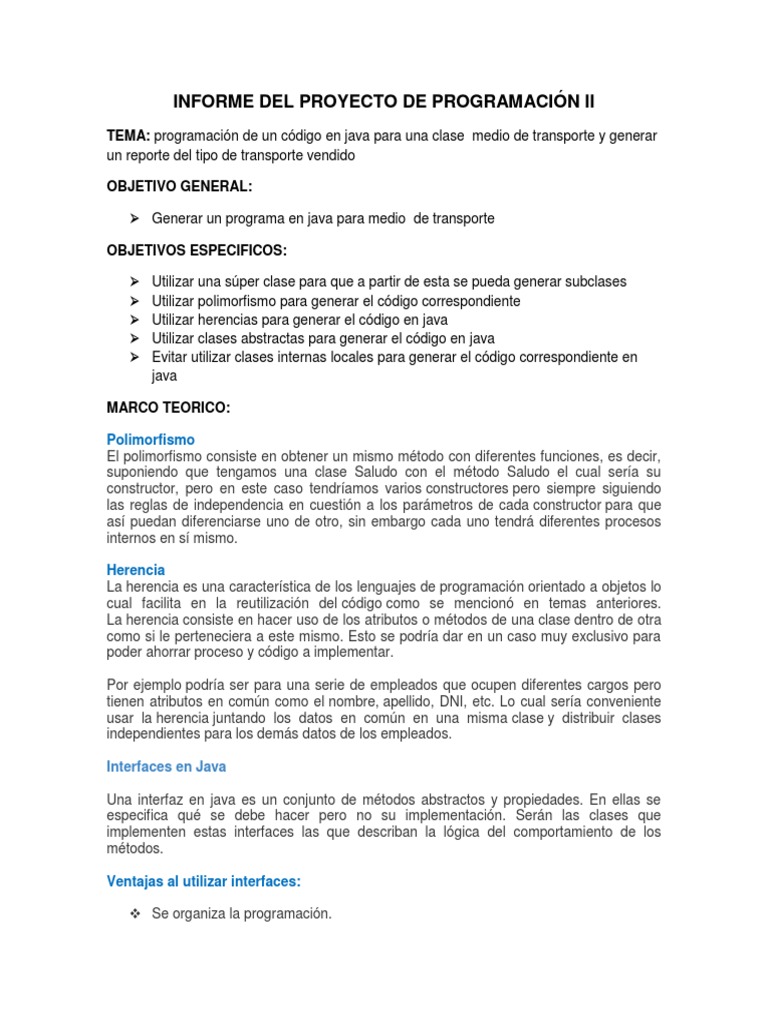 Informe Del Proyecto de Programación II | Herencia (Programación Orientada a Objetos) | Java ...