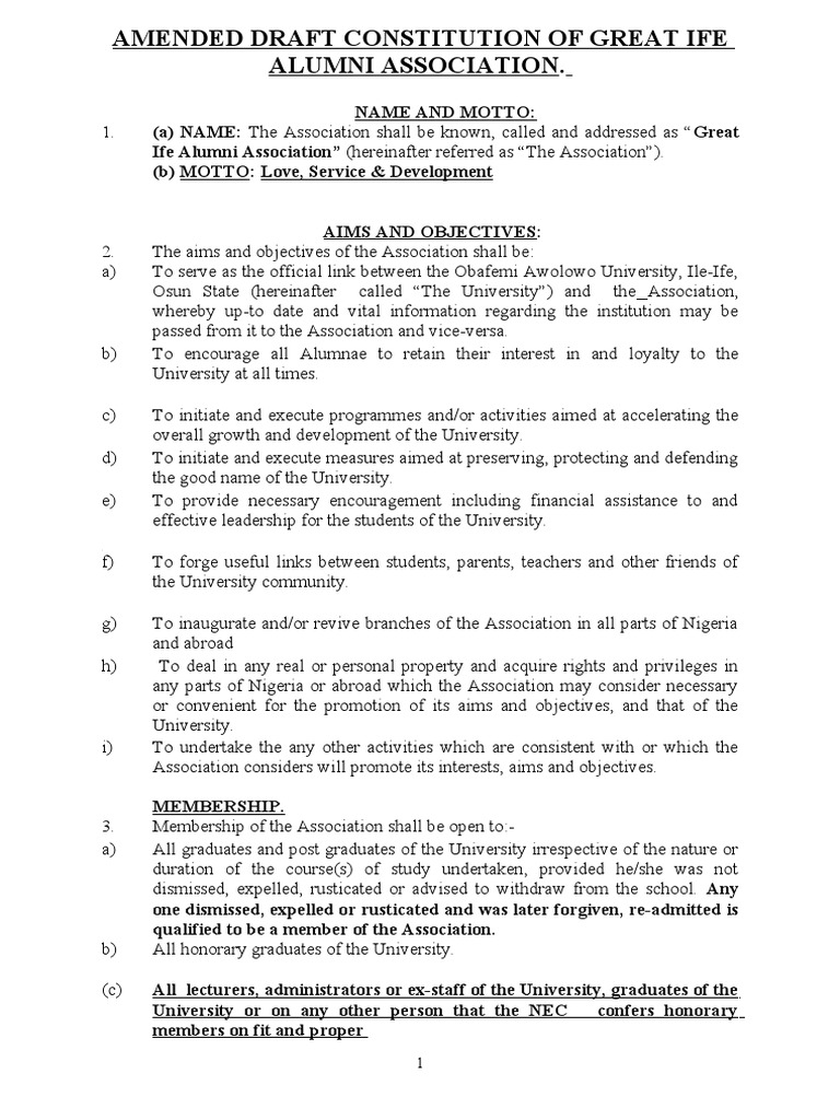 Great Ife Alumni Association Constitution | PDF | Parliamentary ...