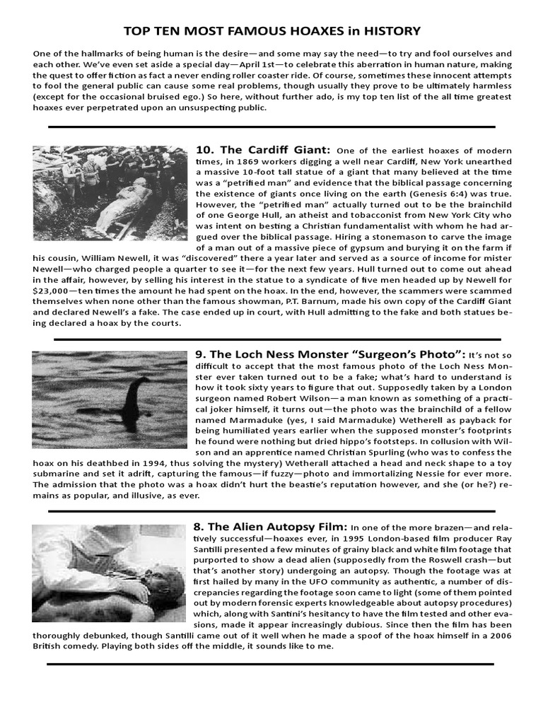 Top Ten Greatest Hoaxes | PDF | Loch Ness Monster
