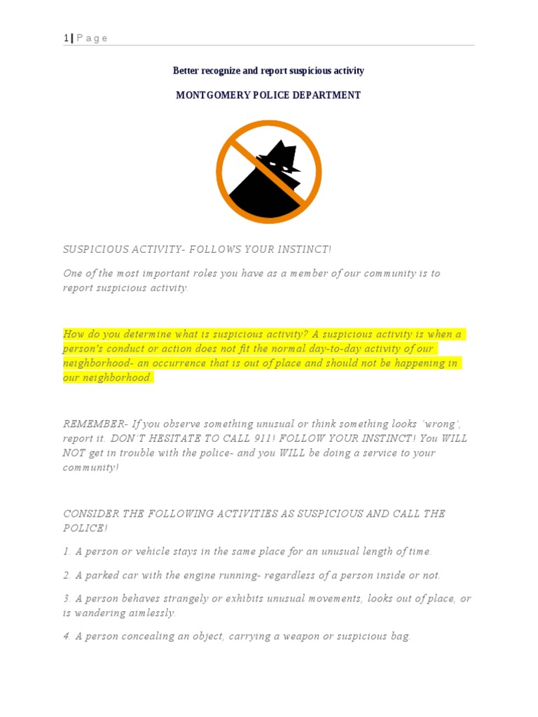 Better Recognize and Report Suspicious Activity | PDF | Law Enforcement ...