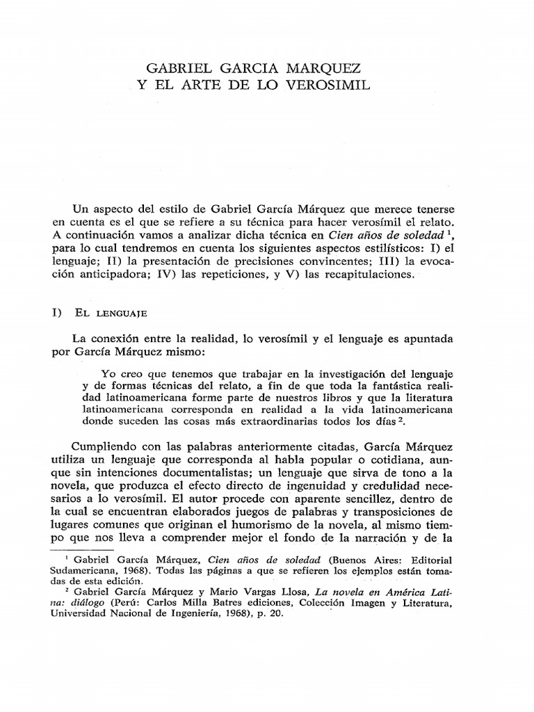 Arte de Lo Verosimil | PDF | Gabriel García Márquez | Novelas