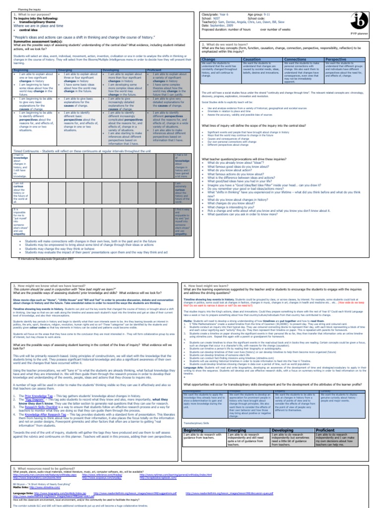 Place and Time A3 PYP Planner in Progress | PDF | Inquiry | Teaching ...