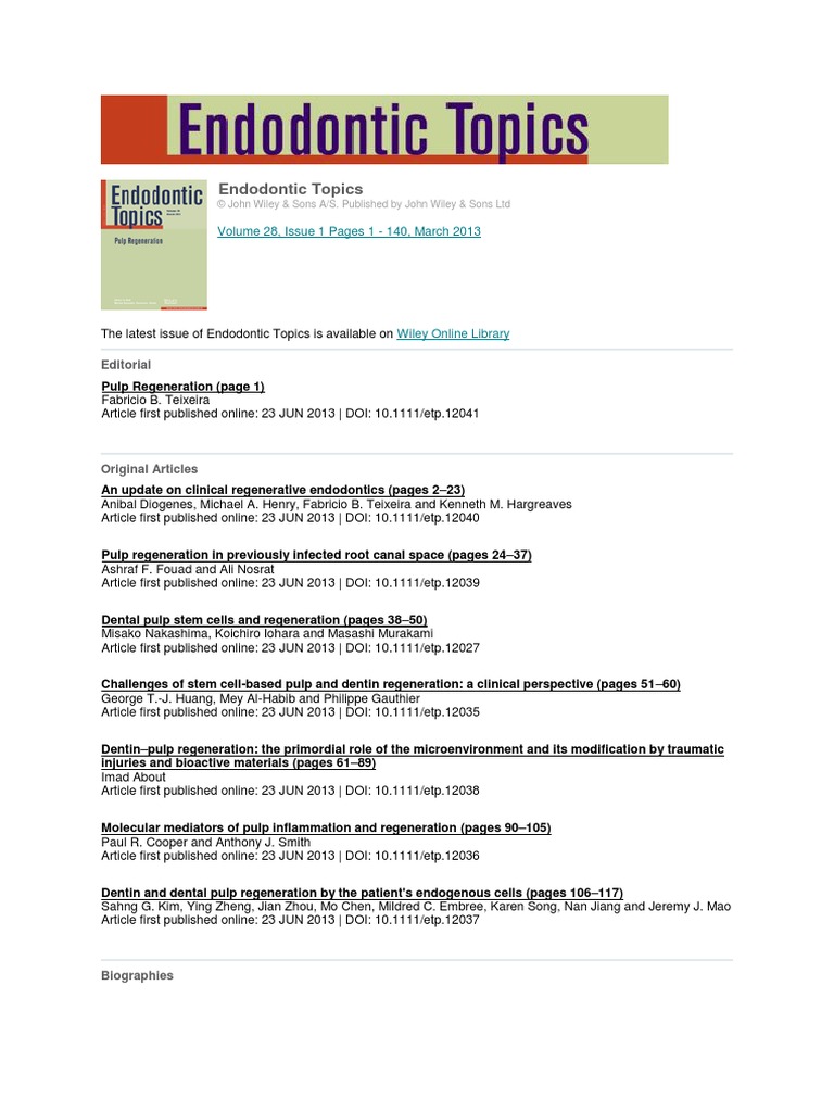 Endodontic Topics Volume 28 185 | PDF | Dental Degree | Dentistry