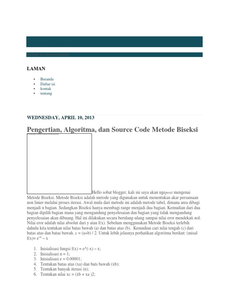 Pengertian, Algoritma, Dan Source Code Metode Biseksi | PDF