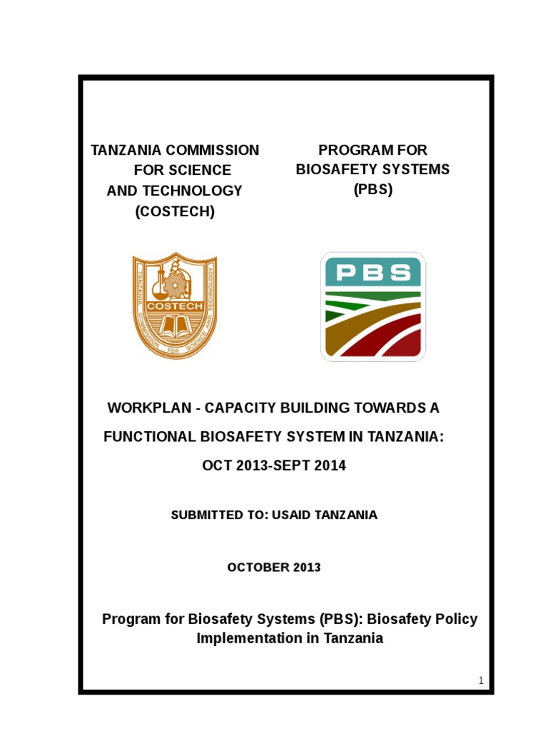 Pbs Tanzania Revised Workplan Oct 2013-Sept 2014 Internal Work Plan | PDF | Biotechnology | Life ...