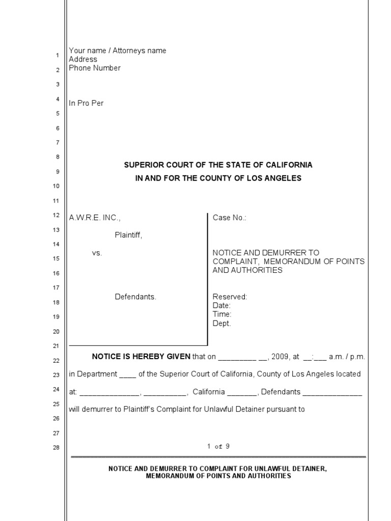 Demurrer To Complaint Ud | PDF | Demurrer | Pleading