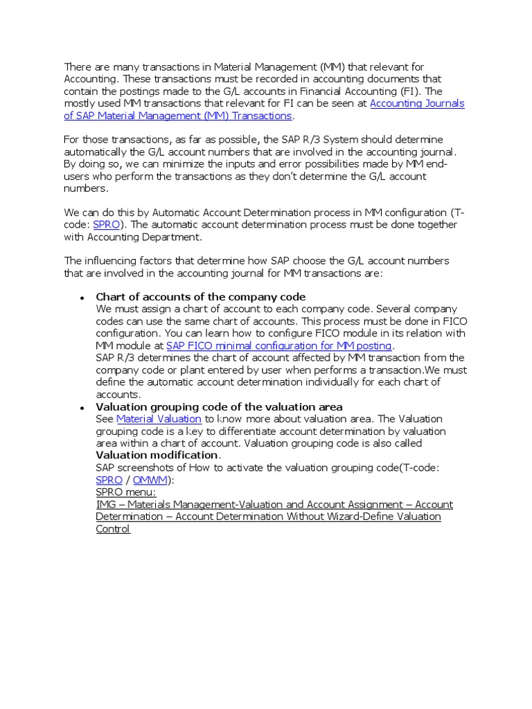 SAP MM Automatic Account Determination | PDF
