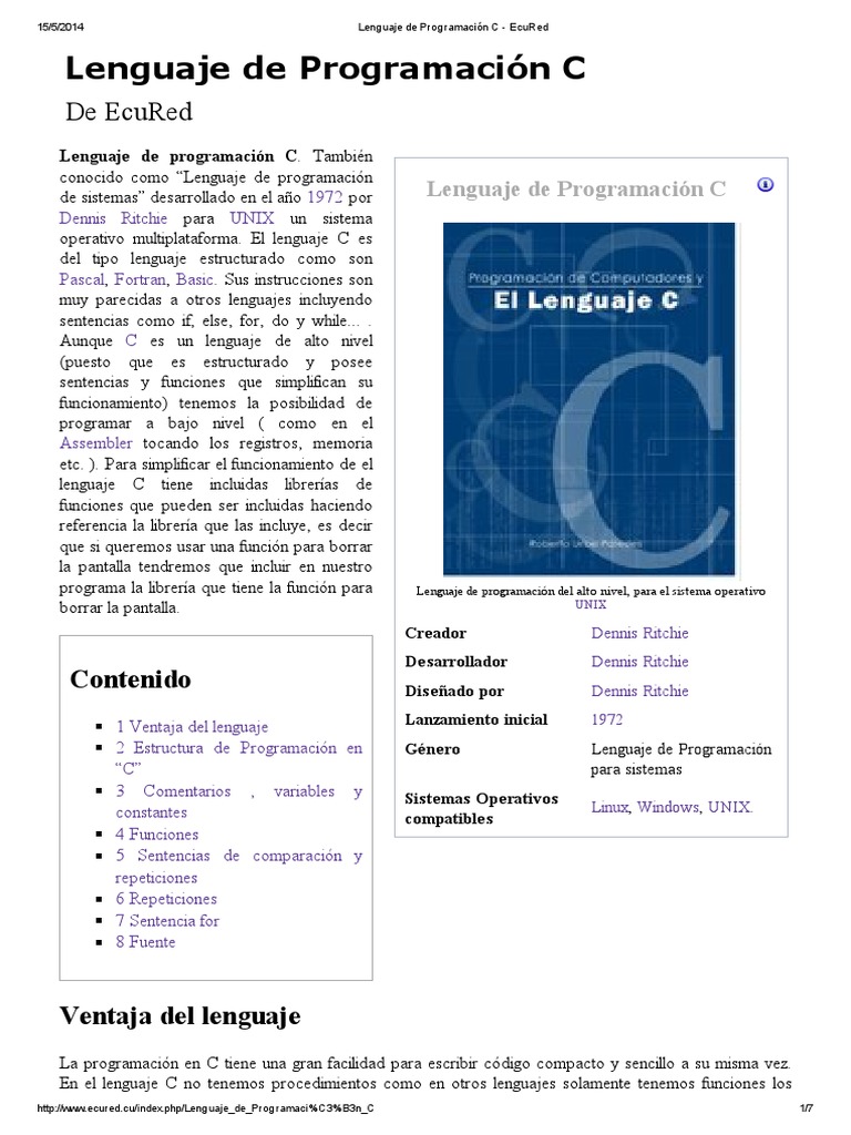 Lenguaje de Programación C - EcuRed | PDF | Puntero (Programación de computadora) | Compilador