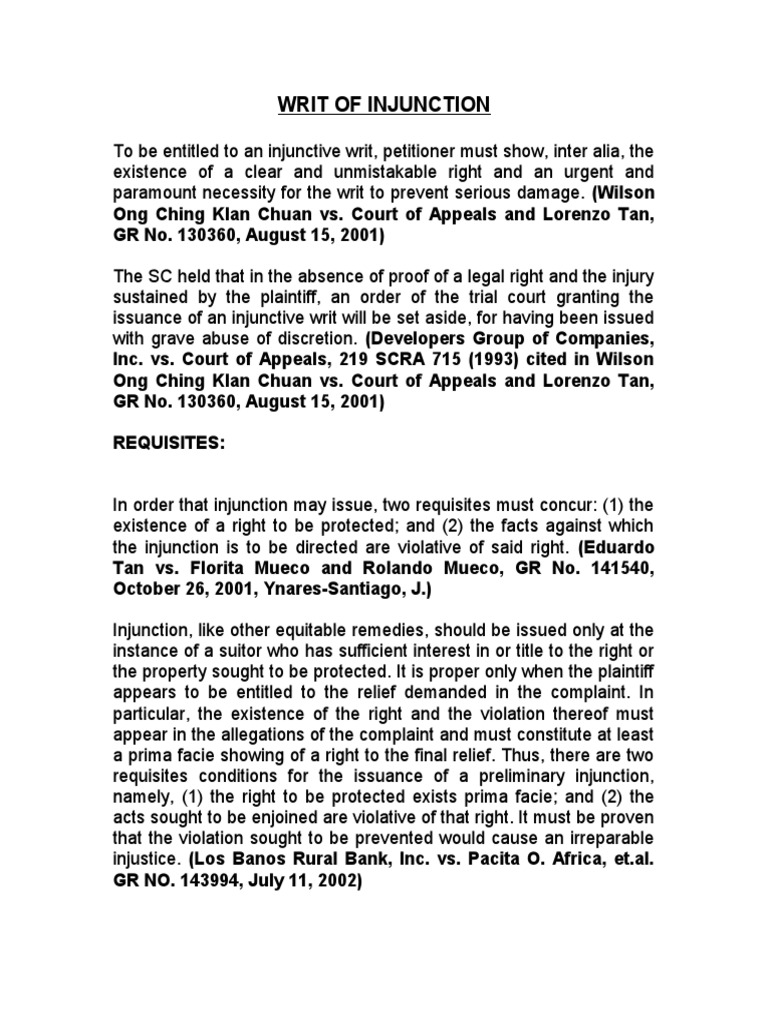 Writ of Injunction | PDF | Injunction | Common Law