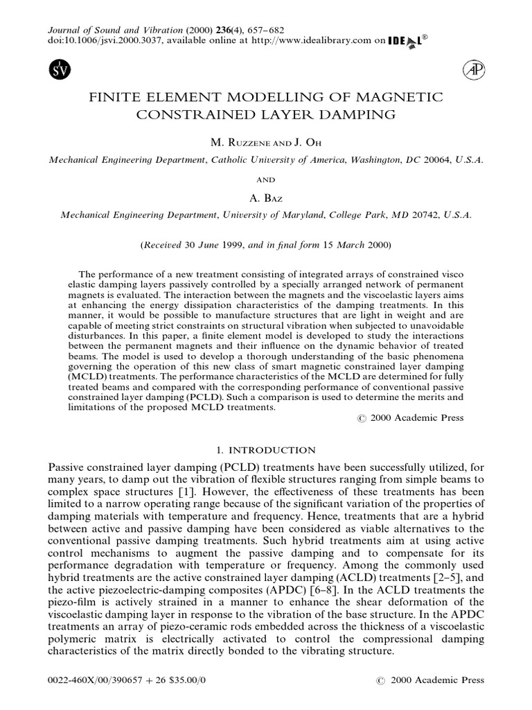 Finite Element Modelling of Magnetic Constrained Layer Damping | PDF | Viscoelasticity | Magnet
