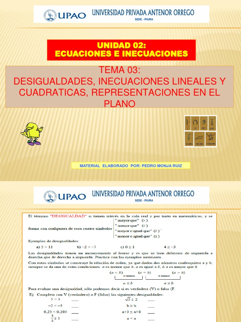 Desigualdades, Inecuaciones Lineales y Cuadraticas | PDF | Ecuación cuadrática | Análisis matemático