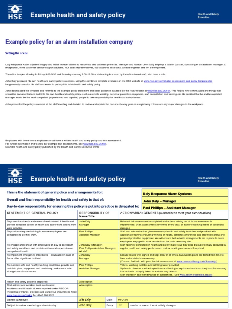 HSE Policy Template | PDF | Labor Relations | Occupational Safety And ...