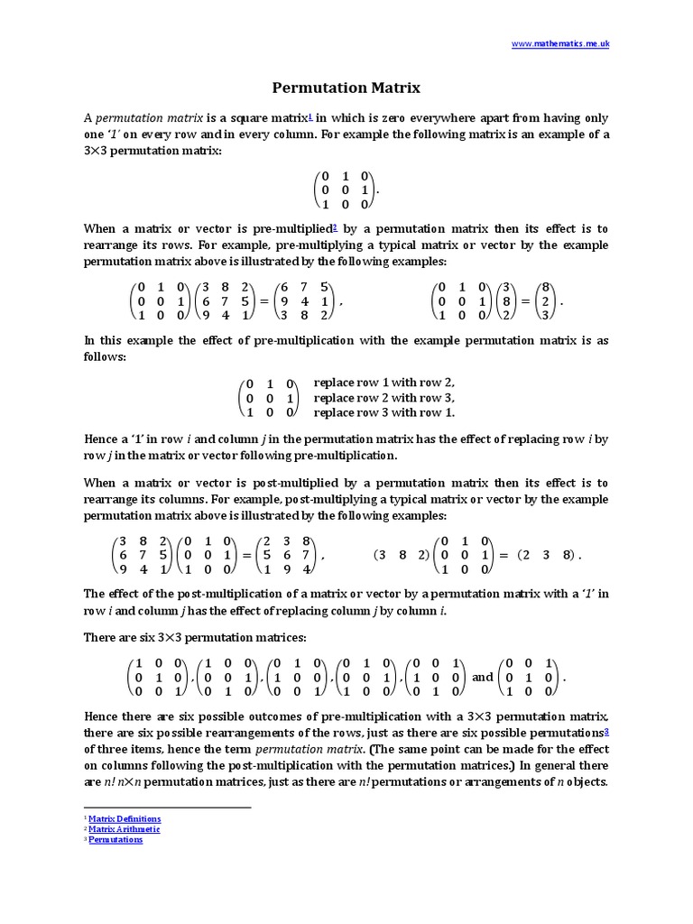 Permutation Matrix Matrix Mathematics Permutation 