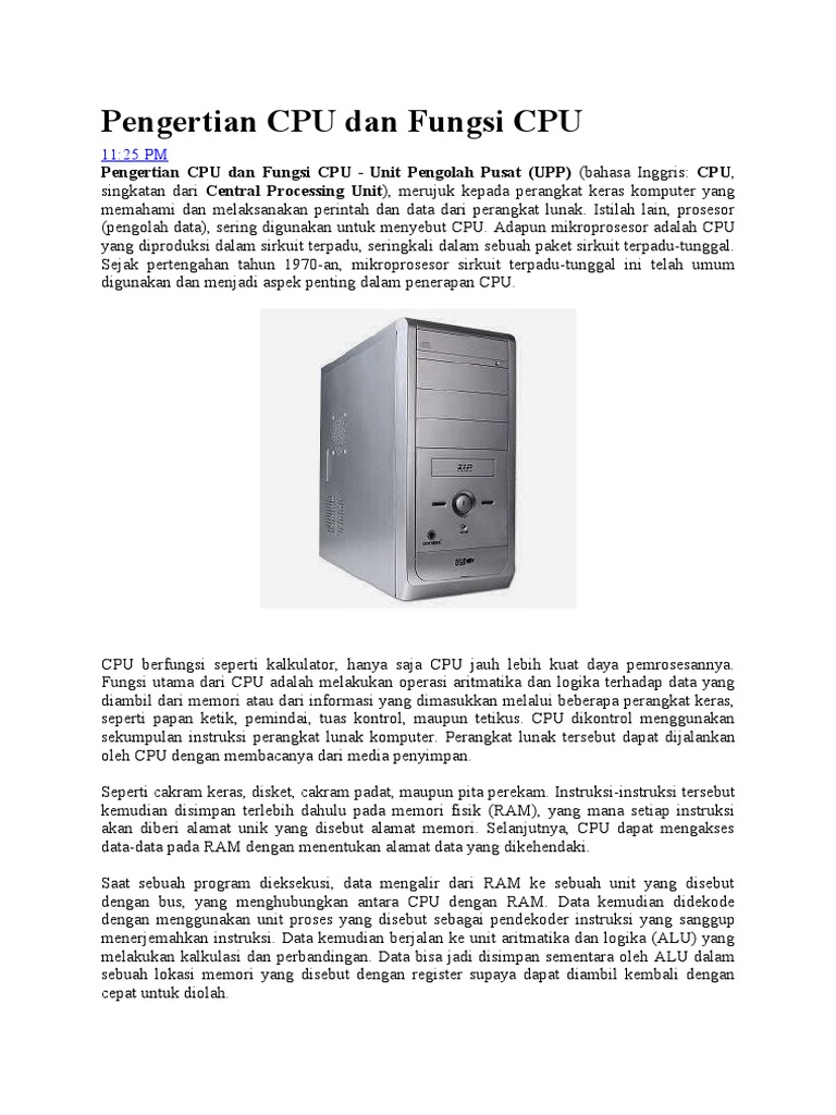 Pengertian CPU Dan Fungsi CPU | PDF | Metode & Bahan Ajar | Komputer