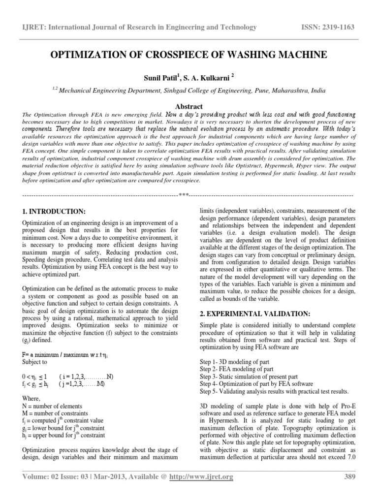 Washing Machine Crosspiece Optimization | PDF | Mathematical ...