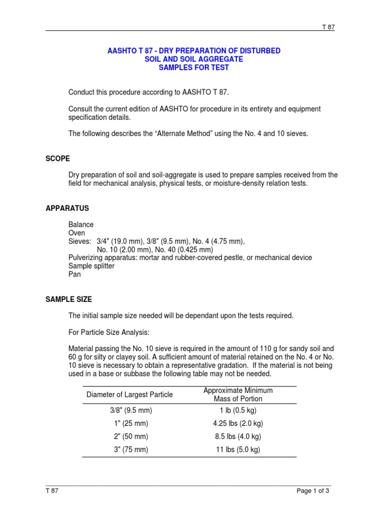 Aashto t87 | PDF | Chemistry | Nature