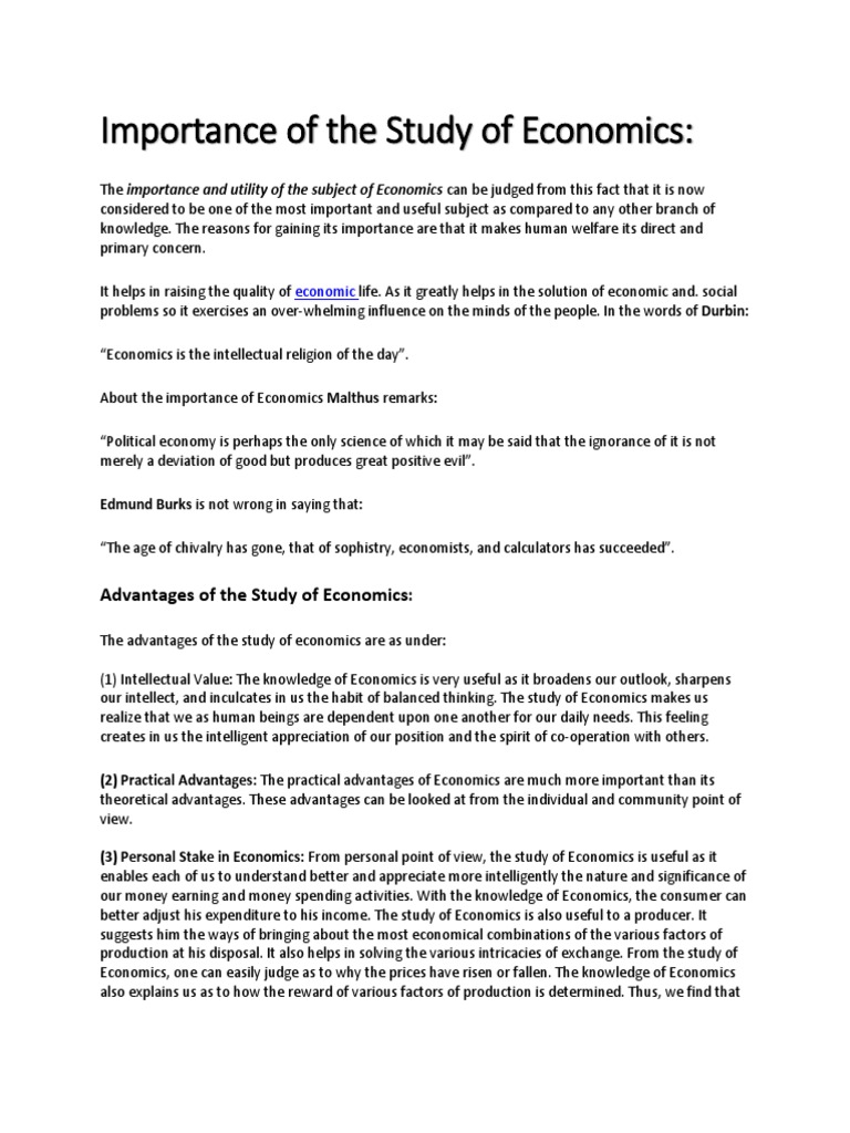 Importance of the Study of Economics | Economics | Taxes