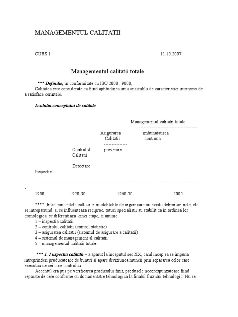 Managementul Calitatii | PDF