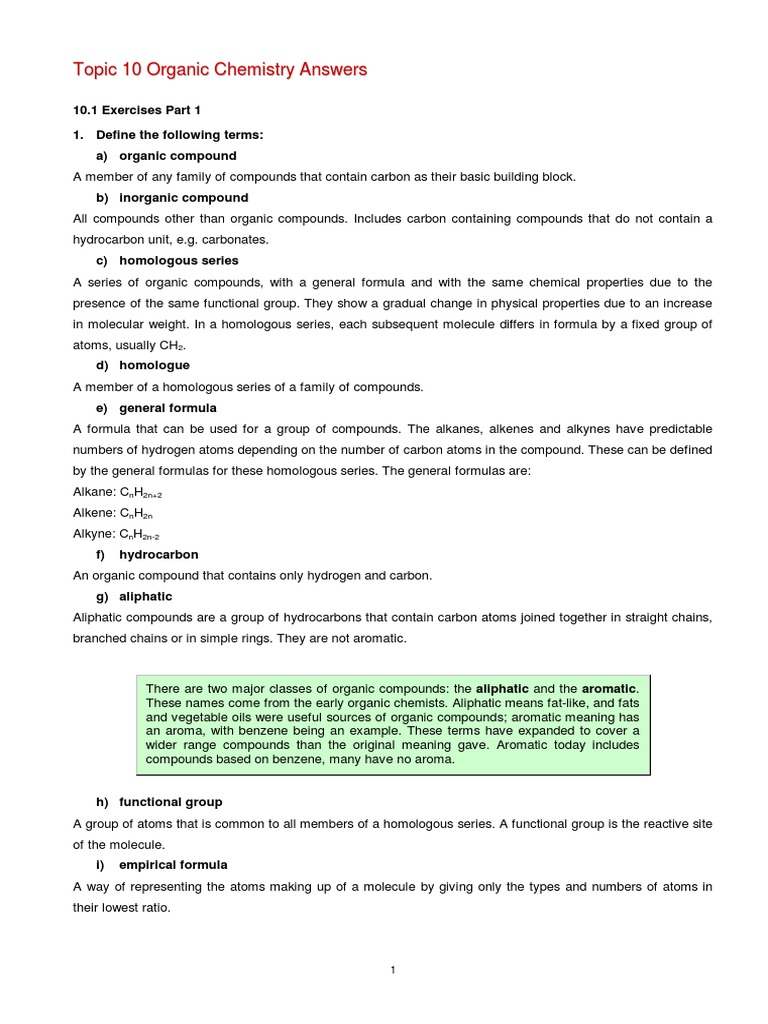 IB Topic 10: Organic Chemistry Practice Questions | PDF | Alkane ...