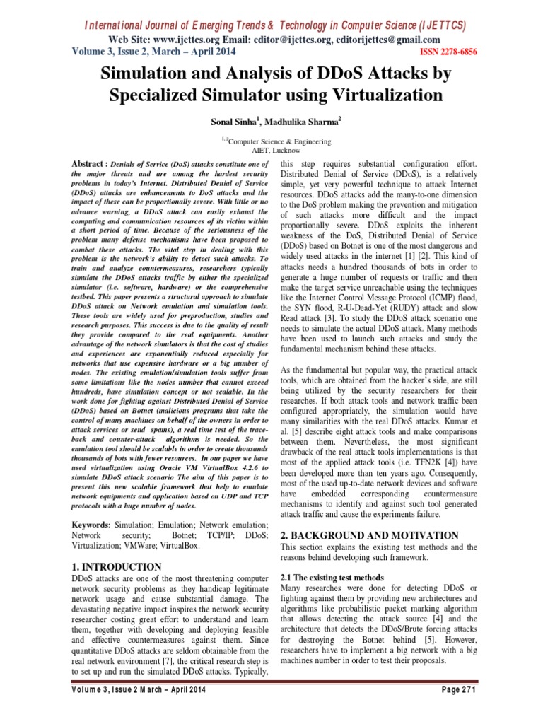 Simulation and Analysis of Ddos Attacks by Specialized Simulator Using ...