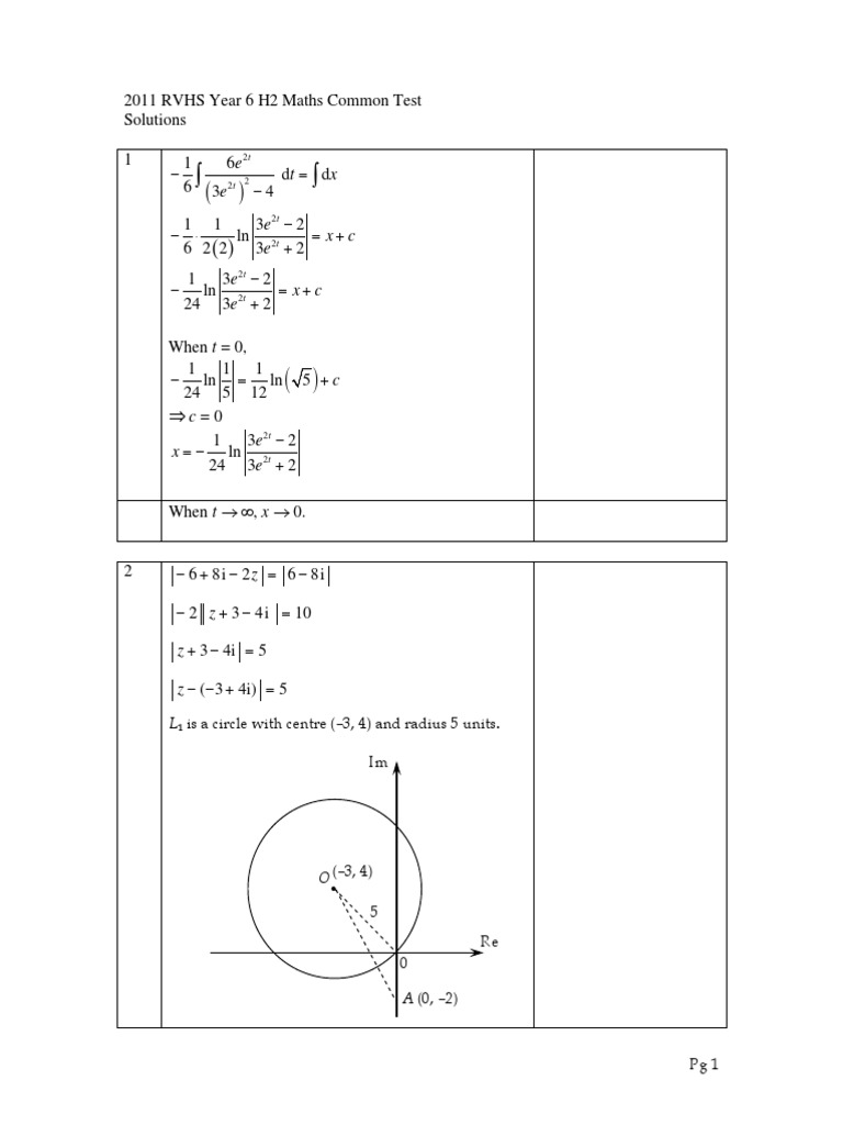 RVHS JC 2 H2 Maths 2011 Mid Year Exam Solutions | PDF | Correlation And ...