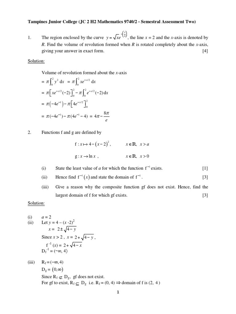 TPJC JC 2 H2 Maths 2011 Mid Year Exam Solutions | PDF | Sampling ...