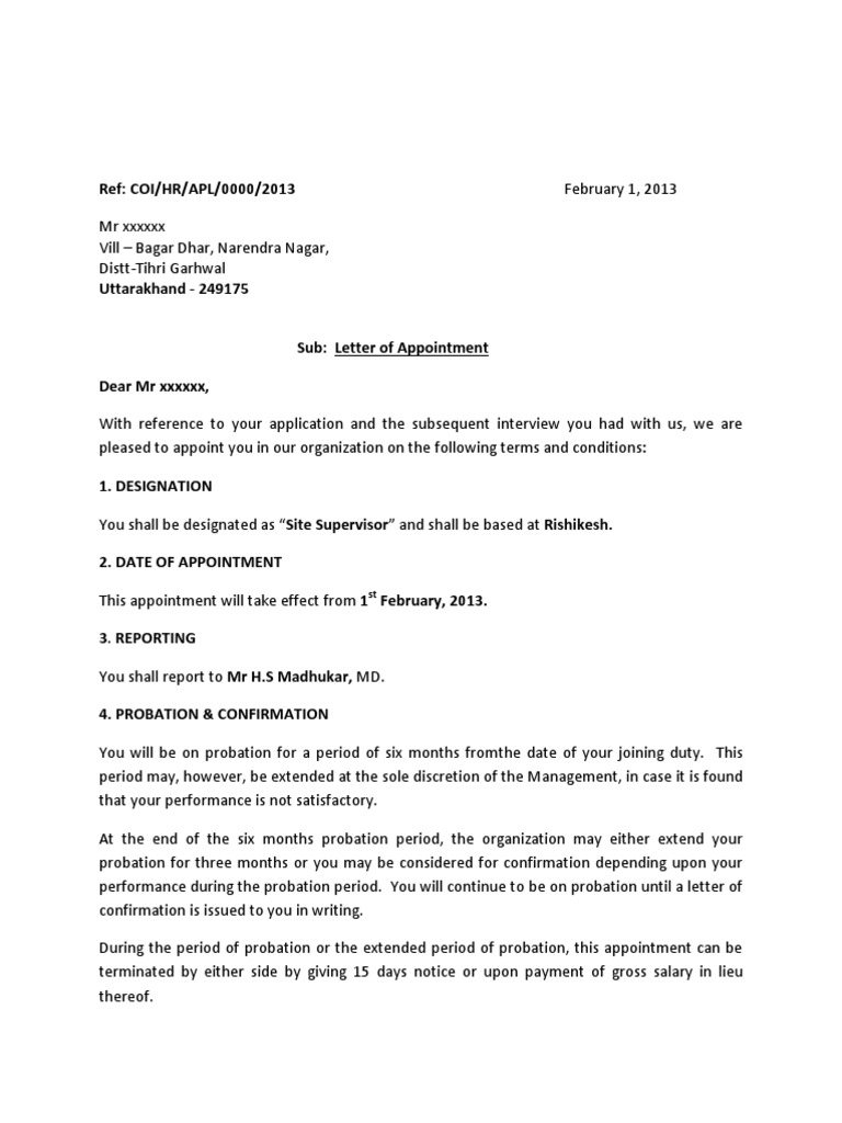 Letter | Private Law | Employment