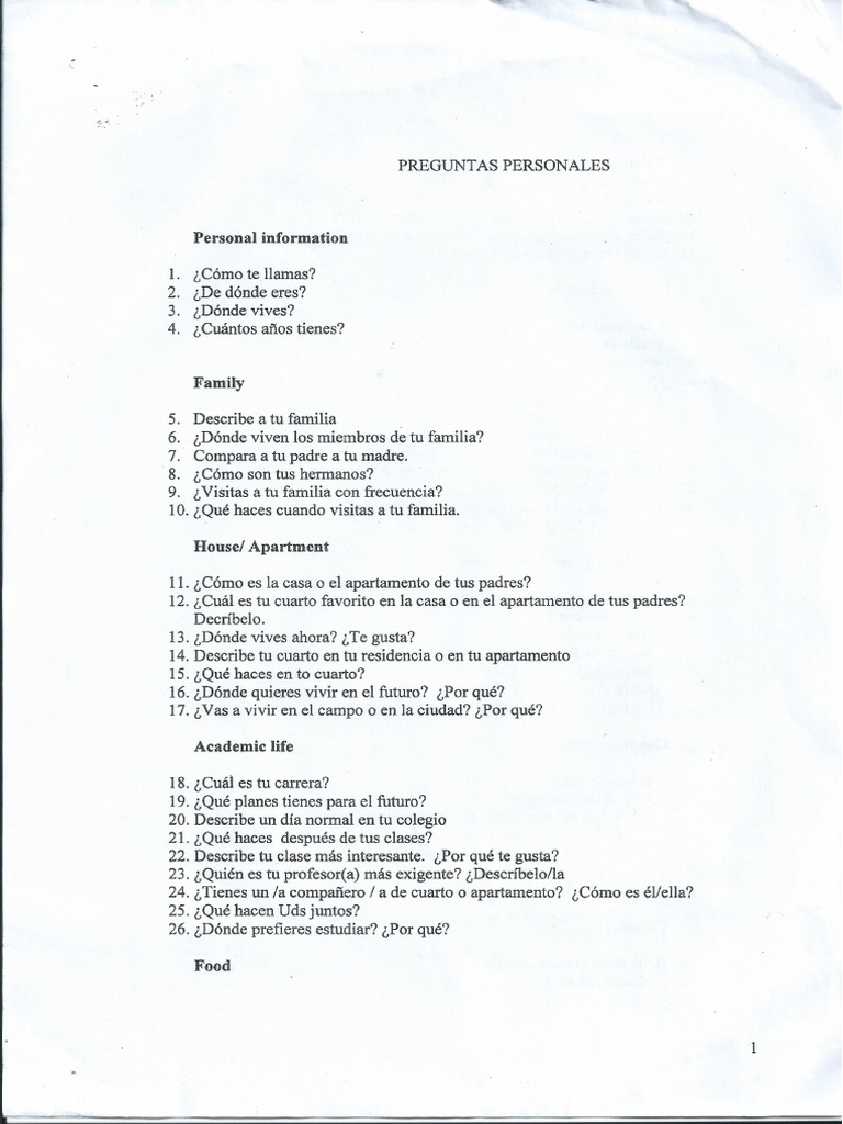 IB Spanish AB Initio General Conversation Questions | PDF