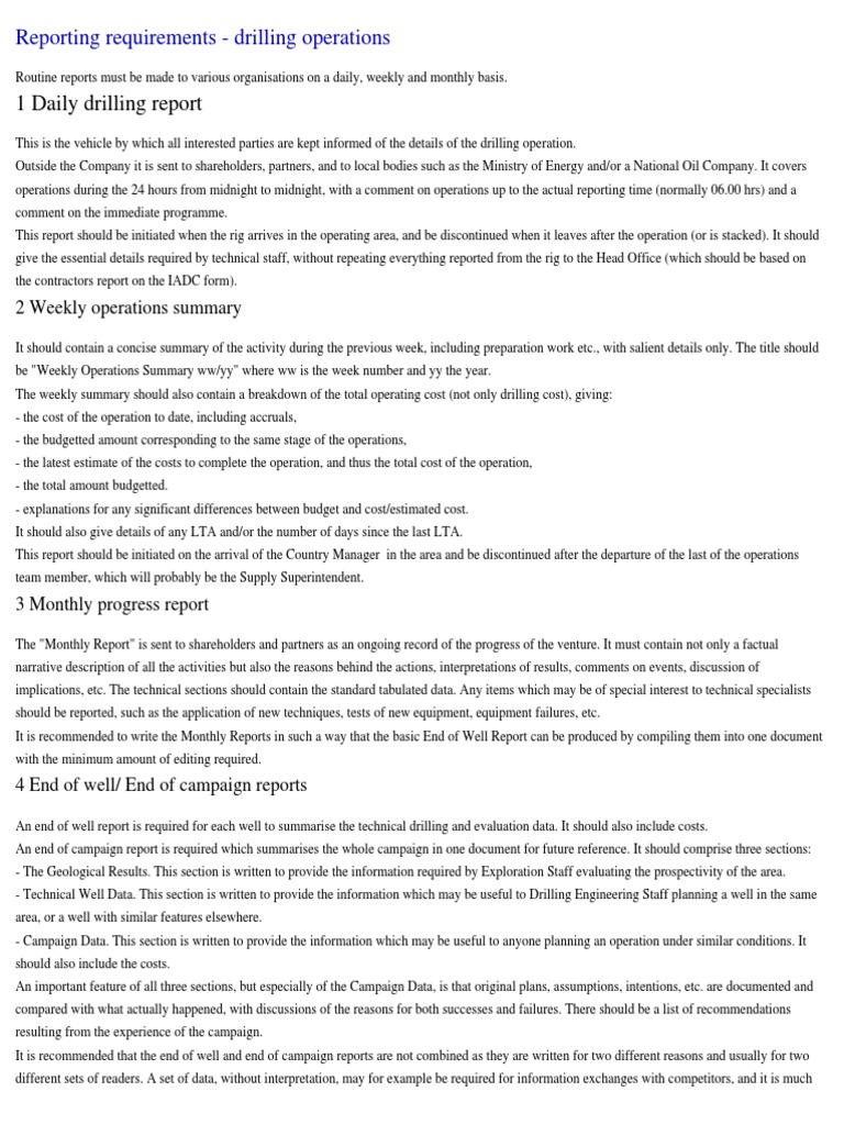 1 Daily Drilling Report: Reporting Requirements - Drilling Operations ...