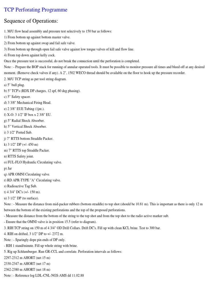 TCP Perforating Programme | PDF | Drilling Rig | Valve