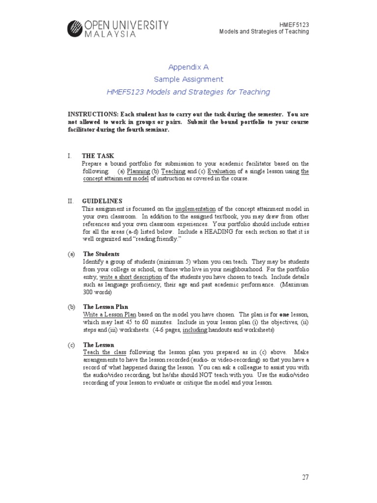 Appendix A Sample Assignment Pdf Lesson Plan Sharing 