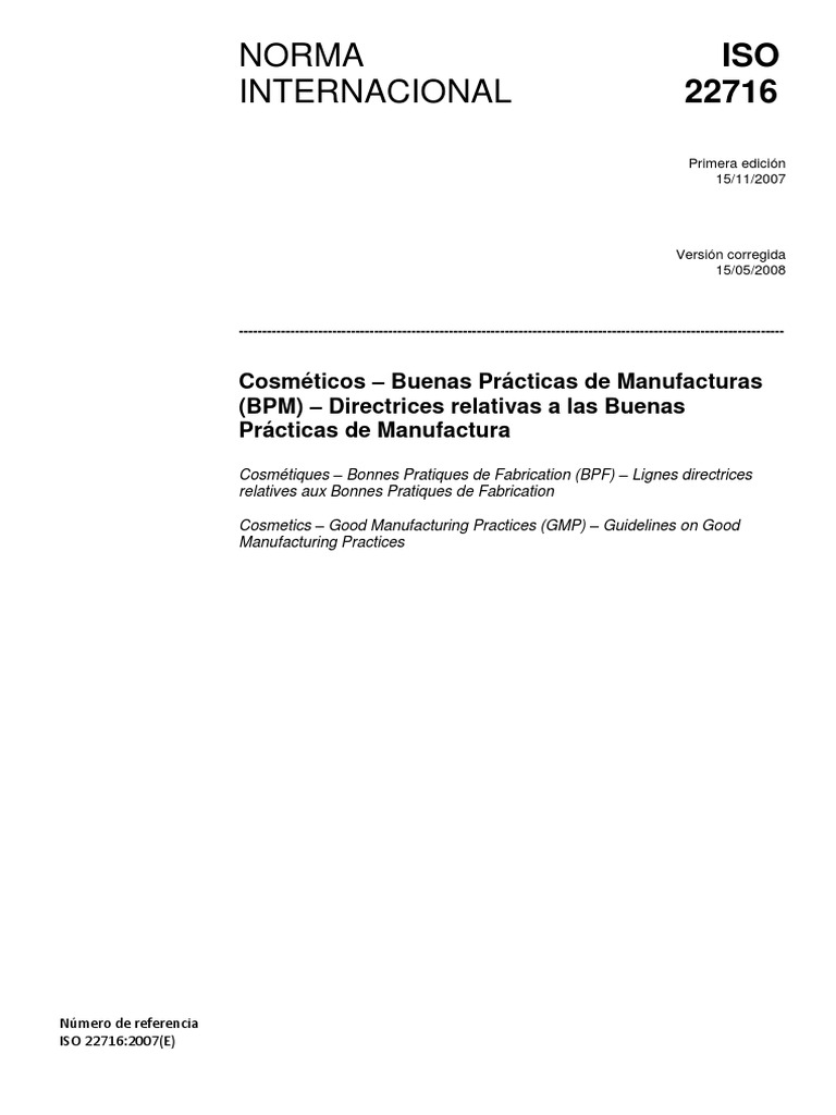 ISO 22716 Español | PDF | Organización internacional para la ...