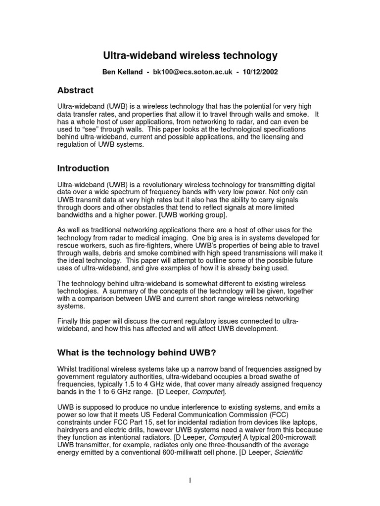 Ultra-Wideband Wireless Technology | PDF | Ultra Wideband | Data Transmission